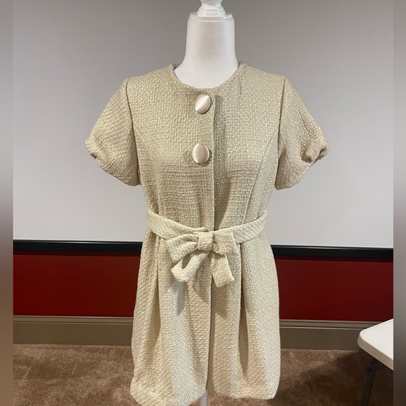 Jackets & Coats | Cream Metallic Gold Threads Jacket Dress Large | Poshmark